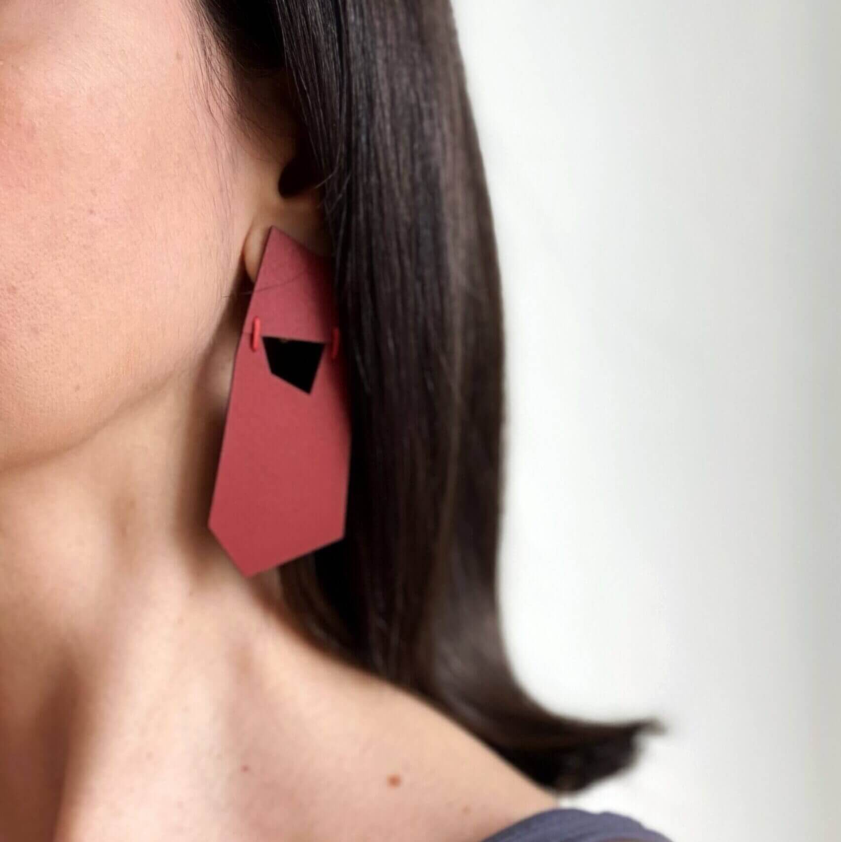 Red abstract oversized earrings • Jagged Squares