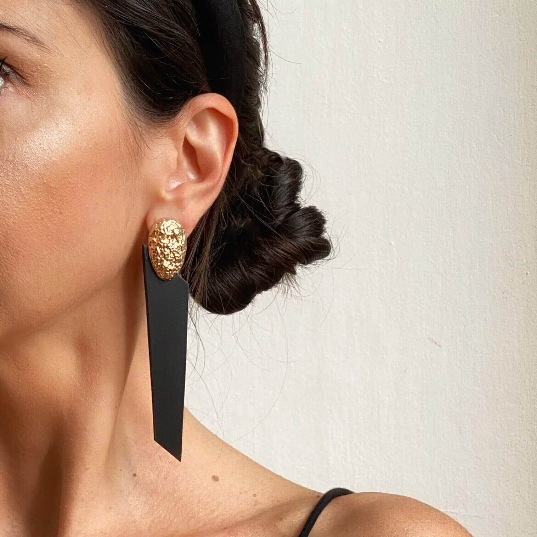 Black extra long earrings • Jagged Squares