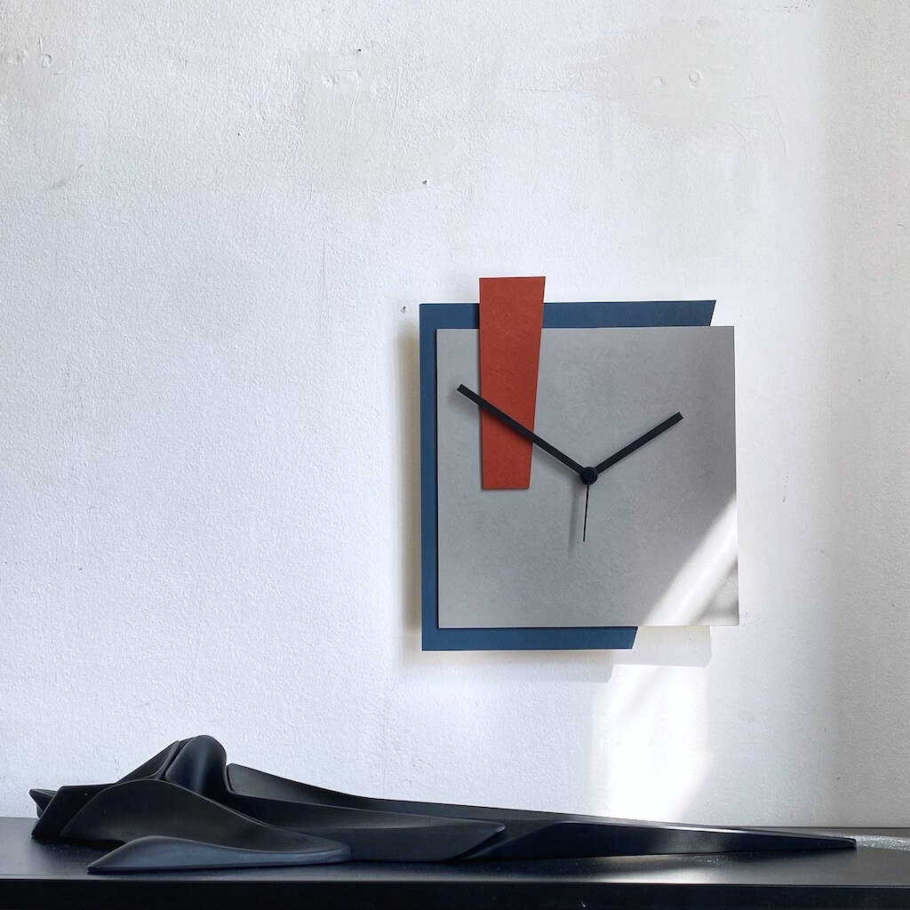 Red and grey bauhaus wall clock • Jagged Squares