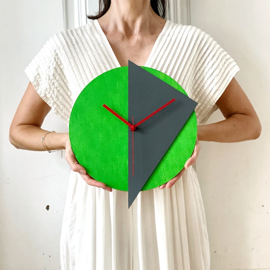 Fluo Green Techno Glam Clock • Jagged Squares