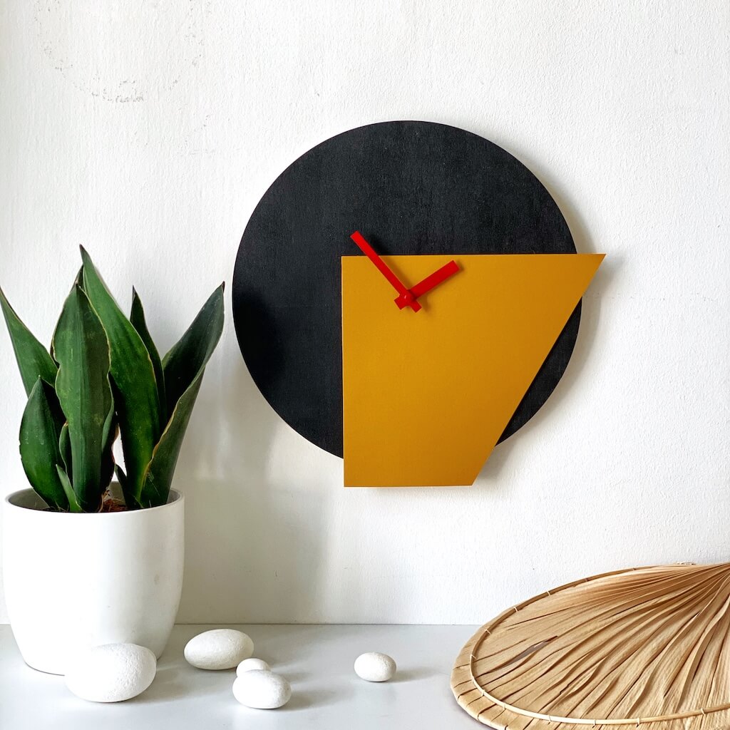 Atomic Age Yellow Wall Clock • Jagged Squares